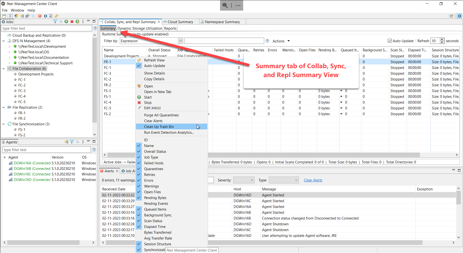 What does the Clean Up Trash Bin command do?