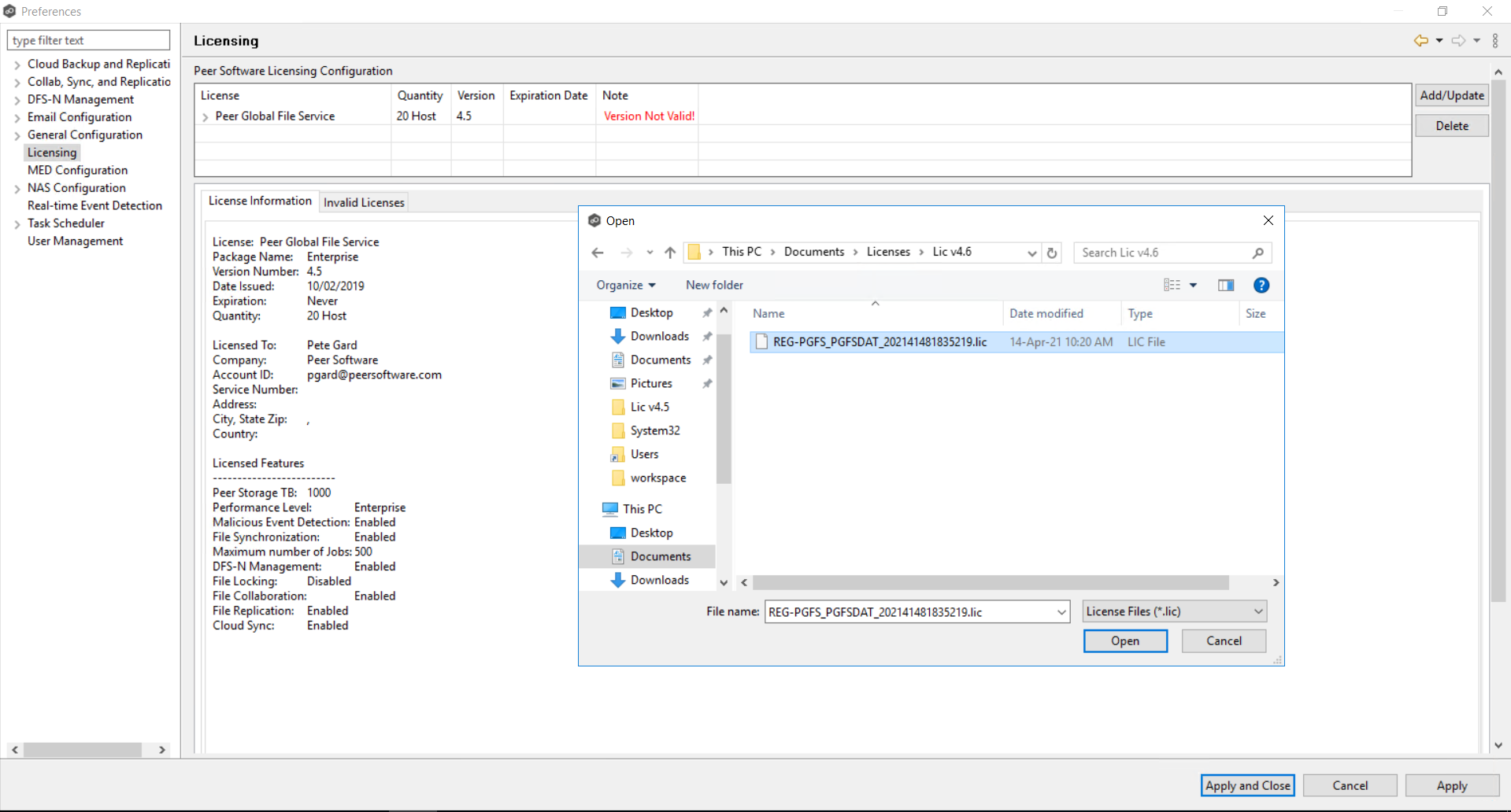 Install a new PeerGFS license